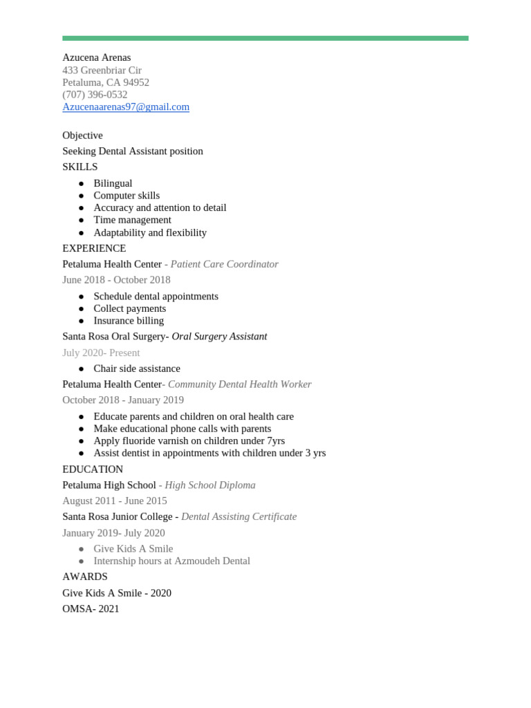 Azucena Arenas Resume | PDF