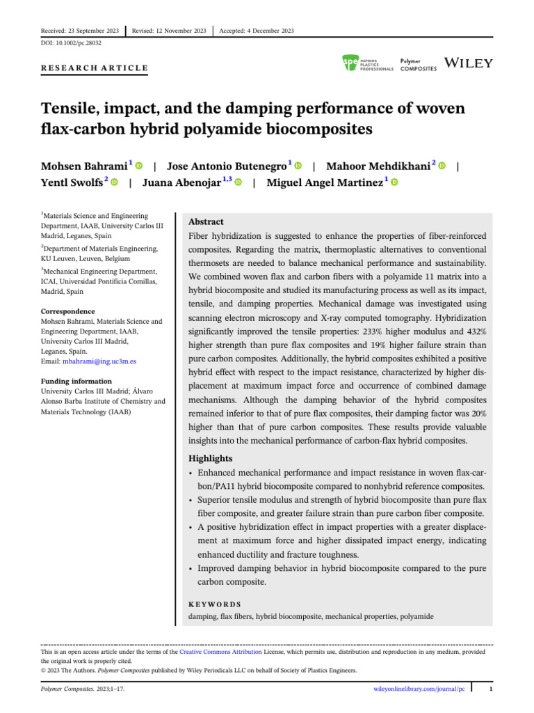 Tensile, Impact, and The Damping Performance of Woven Flax-Carbon ...