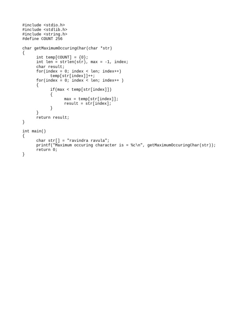 6 Find A Maximum Occurring Character in A Given String | PDF