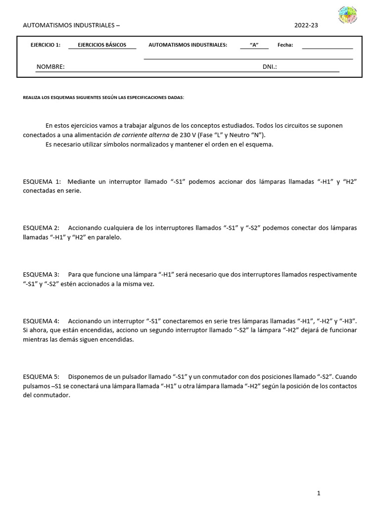 Ejercicio 1 - Esquemas Básicos 1 A - Automatismos Industriales | PDF