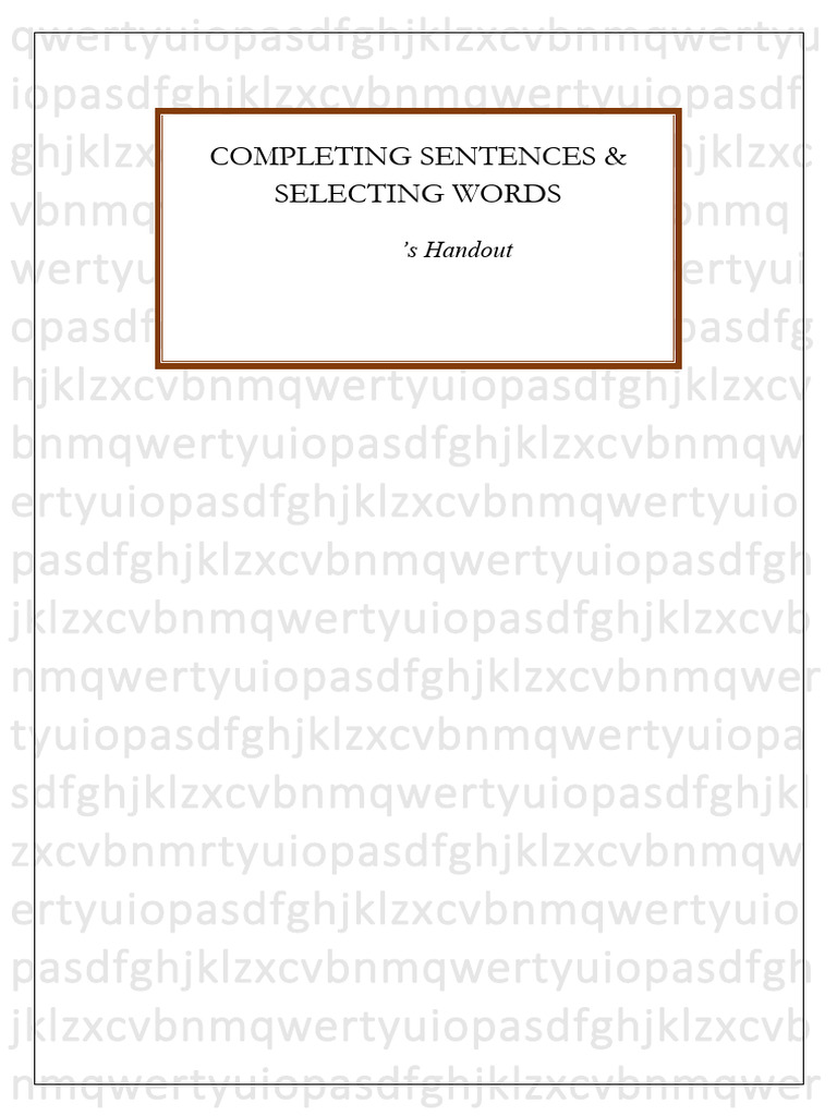 Completing Sentences and Selecting Words Student's Hand Out | PDF