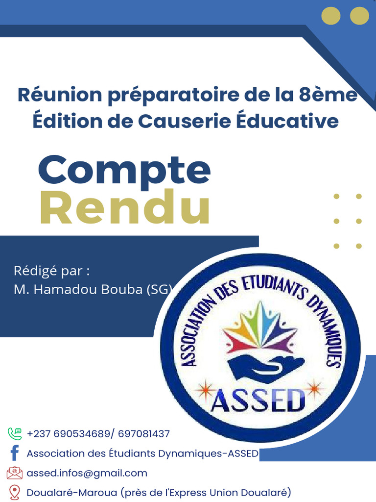 Compte Rendu Réunion Préparatoire Causerie Éducative 2024 - 20240916 ...