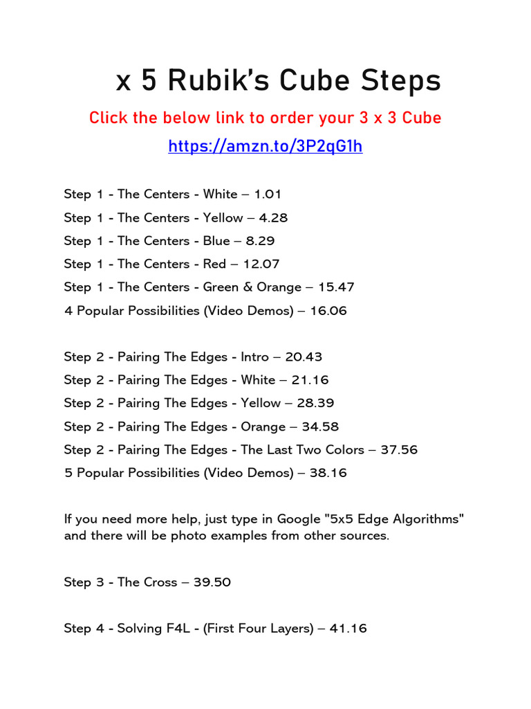 5 X 5 Cube Steps: Rubik's | PDF