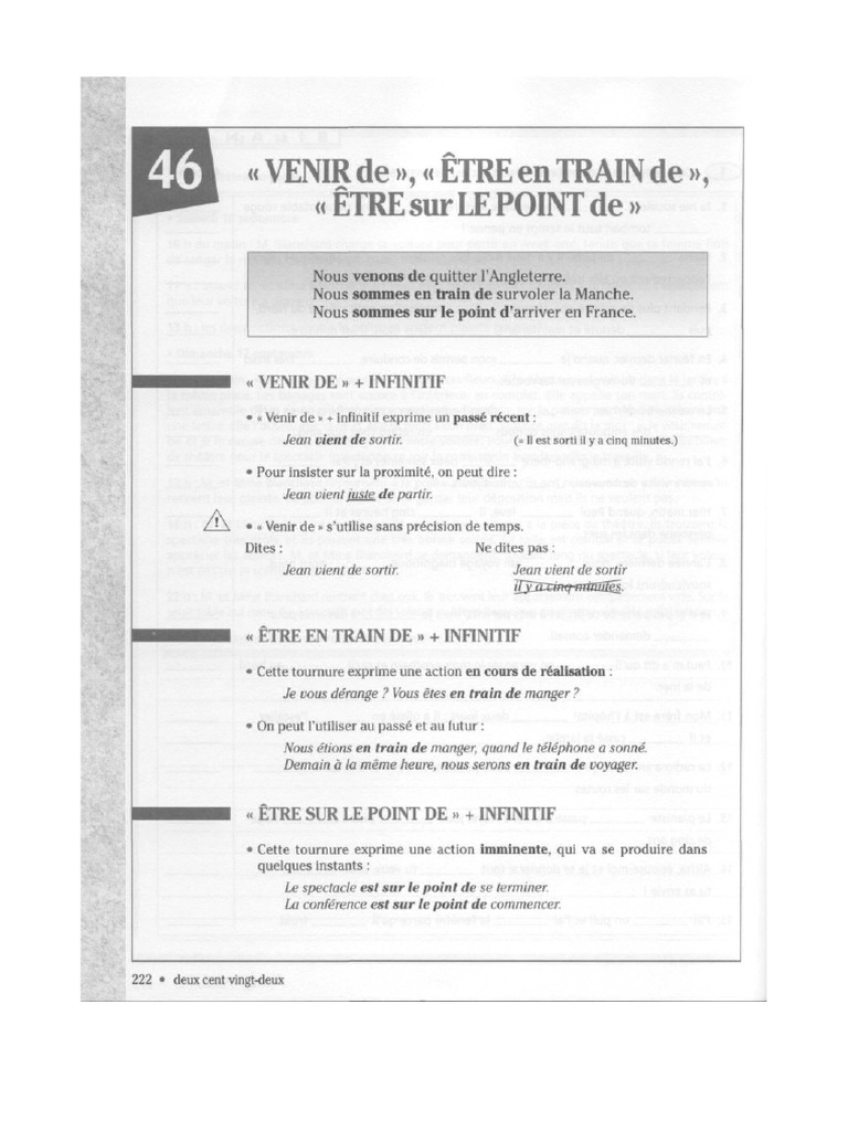 Venir de - Etre en Train de - Etre Sur Le Point de | PDF