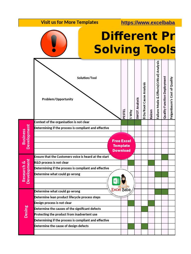Problem Solving Tools Matrix Excel Template | PDF