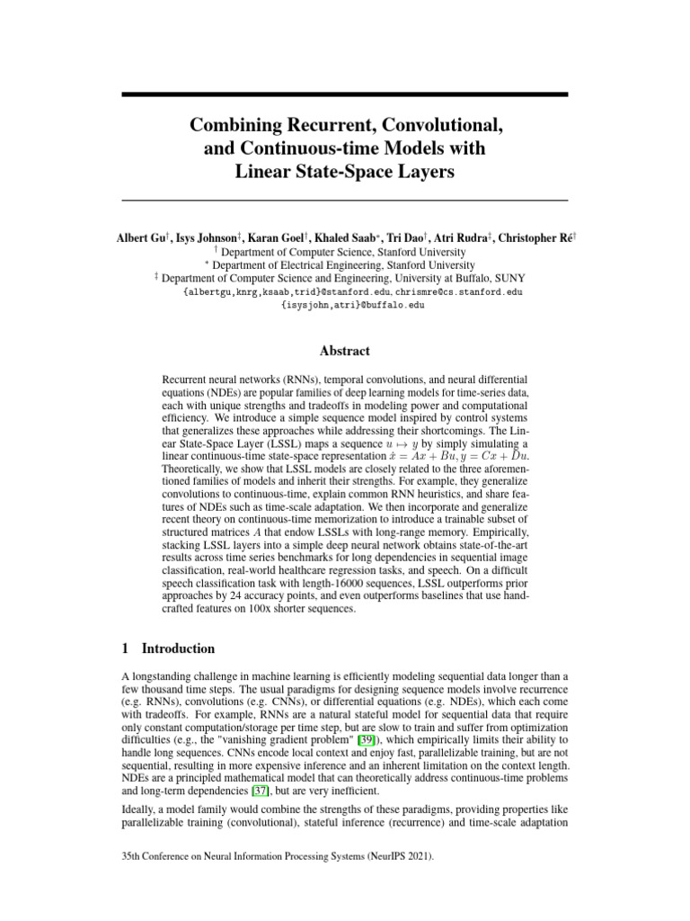 NeurIPS 2021 Combining Recurrent Convolutional and Continuous Time Models With Linear State ...