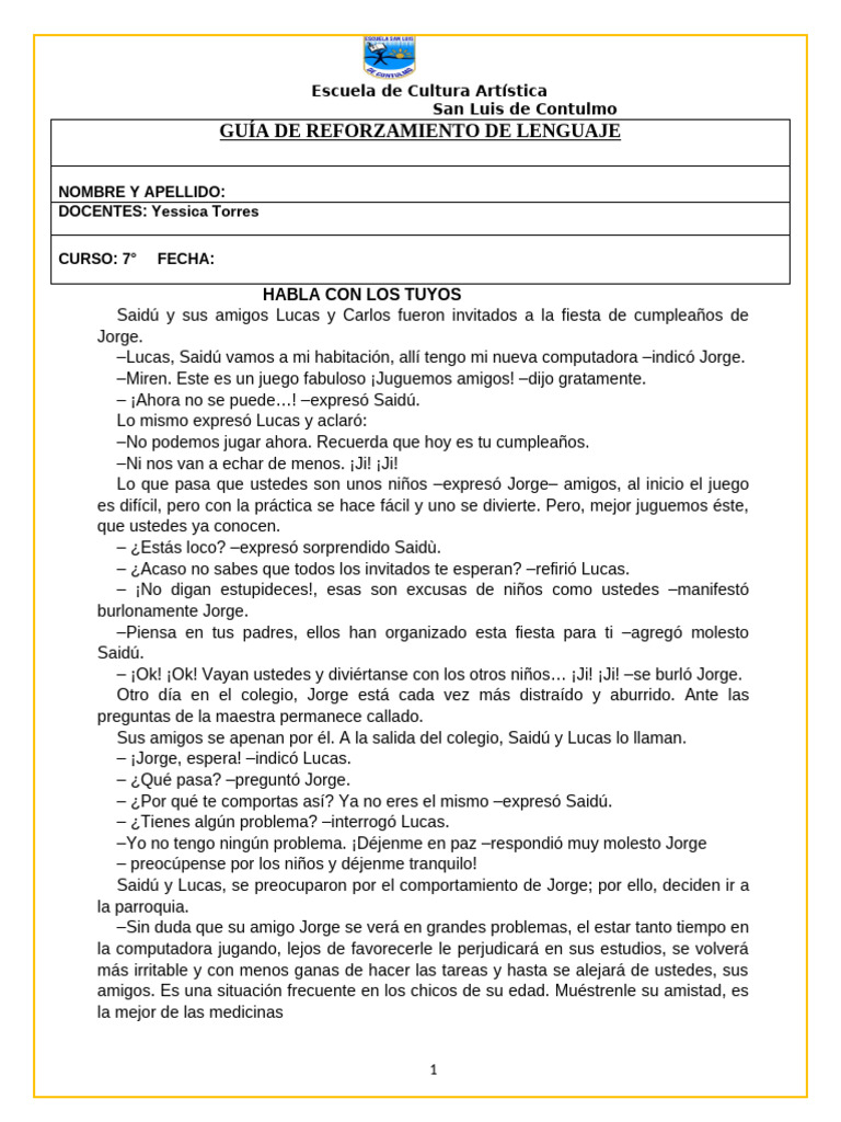 guía 1 semestre 2, ref 7° | PDF