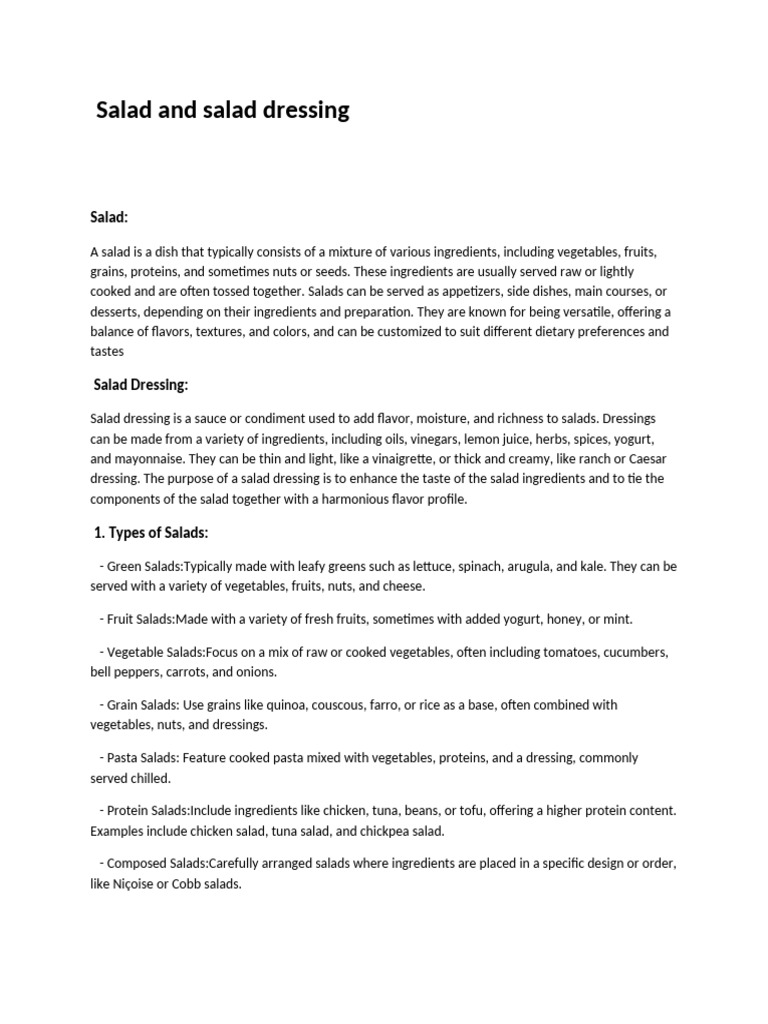 Salad and Salad Dressing Notes | PDF