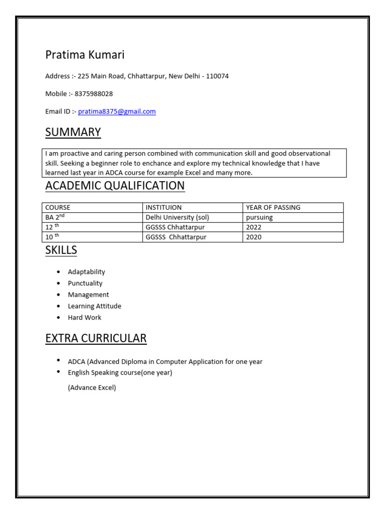 Pratima Kumari Resume-1 | PDF