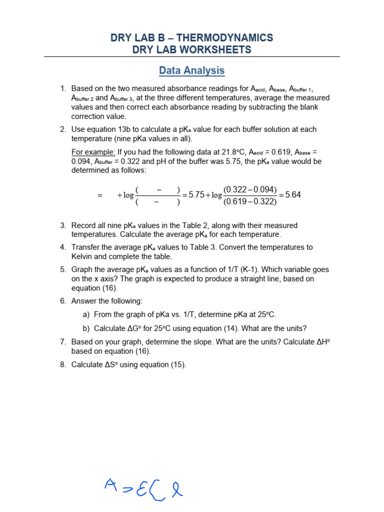 W23 CHEM1050 Dry Lab B Data Sheets | PDF