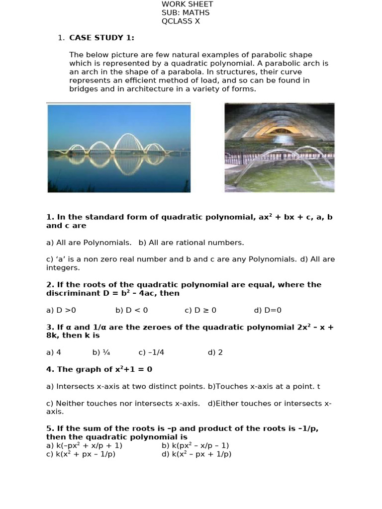 CASE STUDY Work Sheet Class 10 | PDF