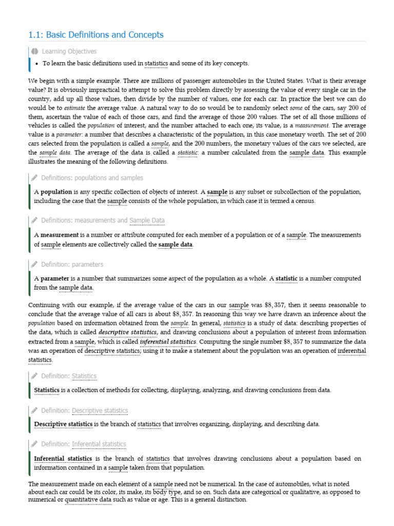 Basic Definitions and Concepts - Statistics | PDF | Statistics | Business