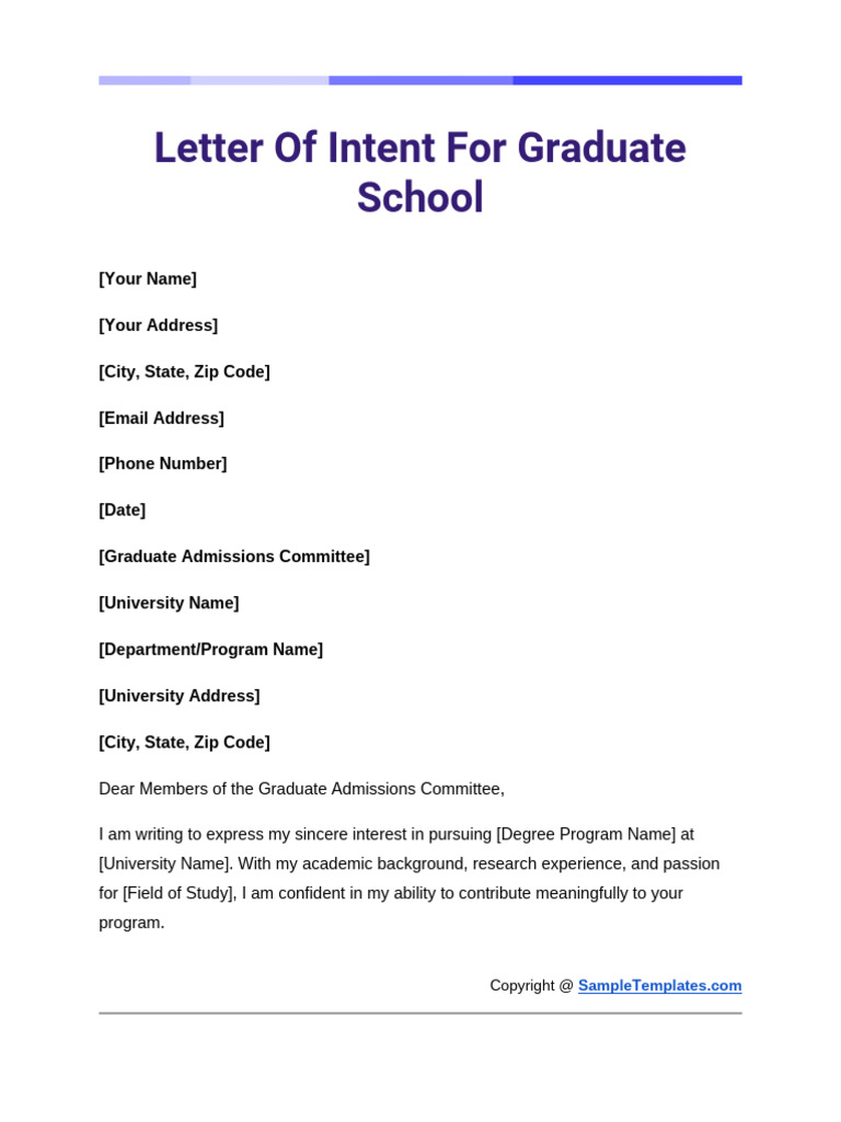 Letter of Intent For Graduate School | PDF