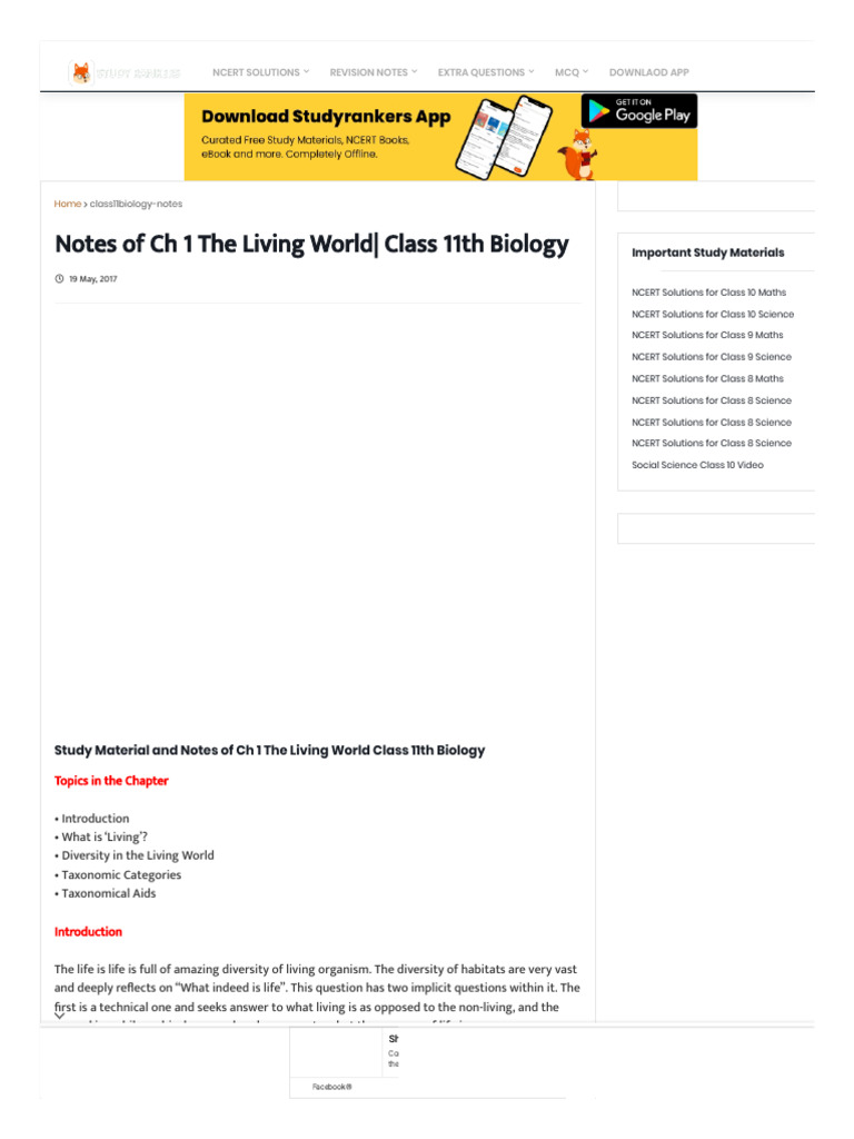 Notes of CH 1 The Living World - Class 11th Biology | PDF | Sexual ...