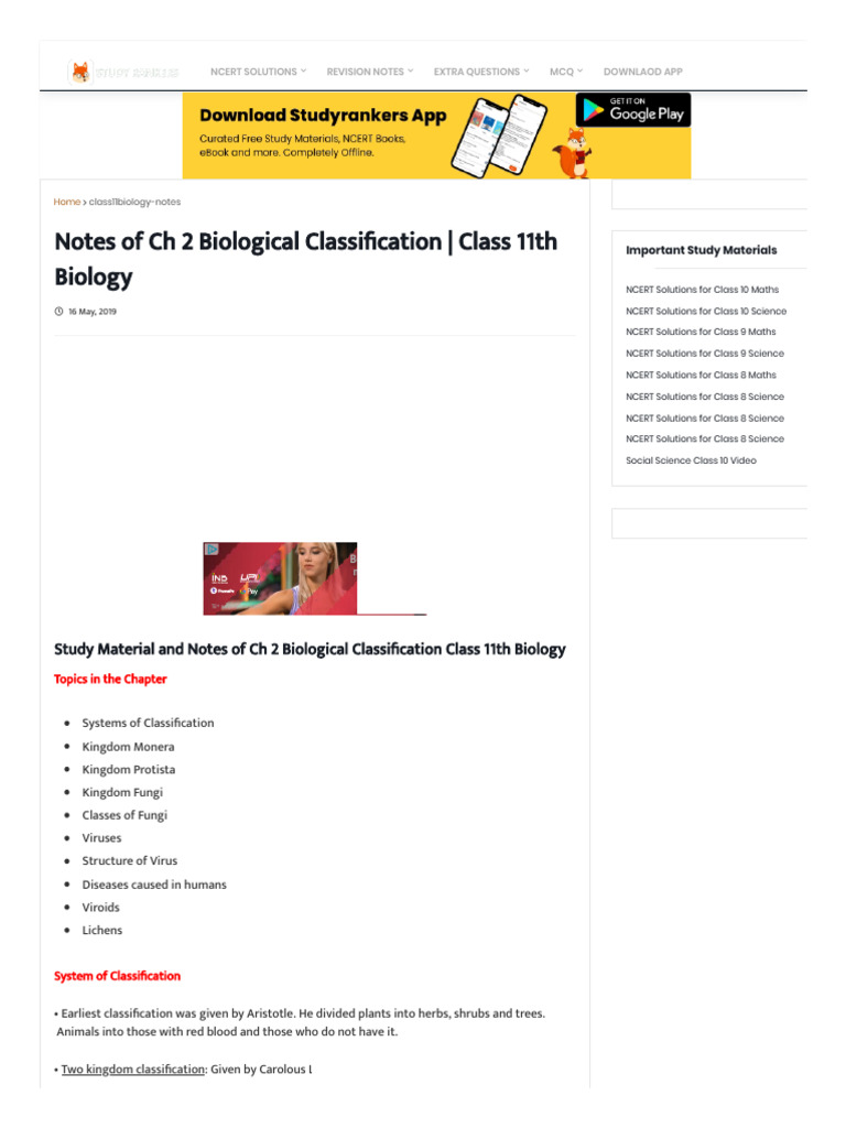 Notes of CH 2 Biological Classification - Class 11th Biology | PDF ...