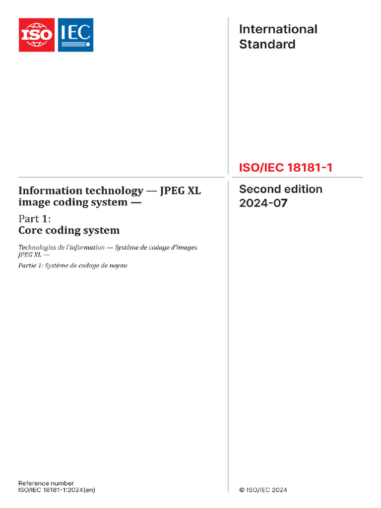 ISO - IEC 18181-1-2024 Information Technology - JPEG XL Image Coding System - Part 1 - Core ...