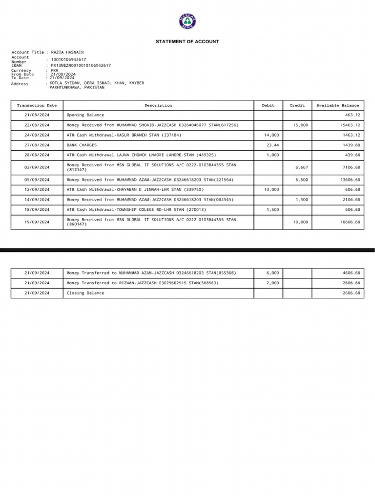 Meezan Bank Statement | PDF