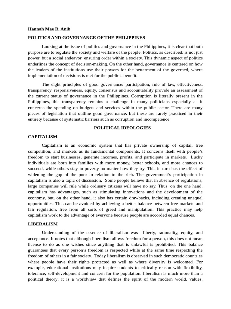 Hannah Mae R. Anib Politics and Governance of The Philippines | PDF