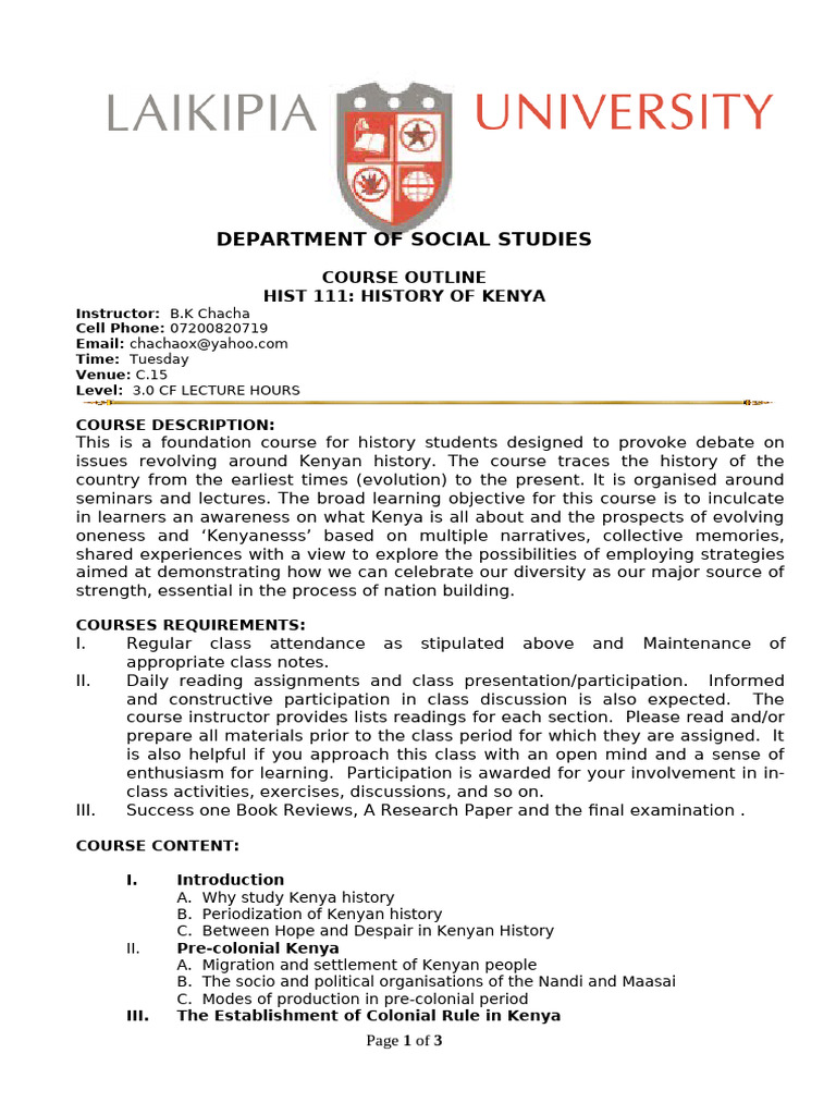 History Kenya Outline 2024 | PDF