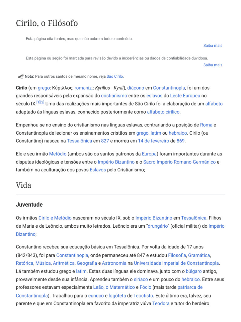 Cirilo, o Filósofo - Wikipédia, A Enciclopédia Livre | PDF