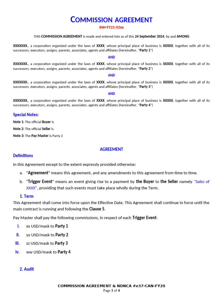 Commission Agreement Template | PDF