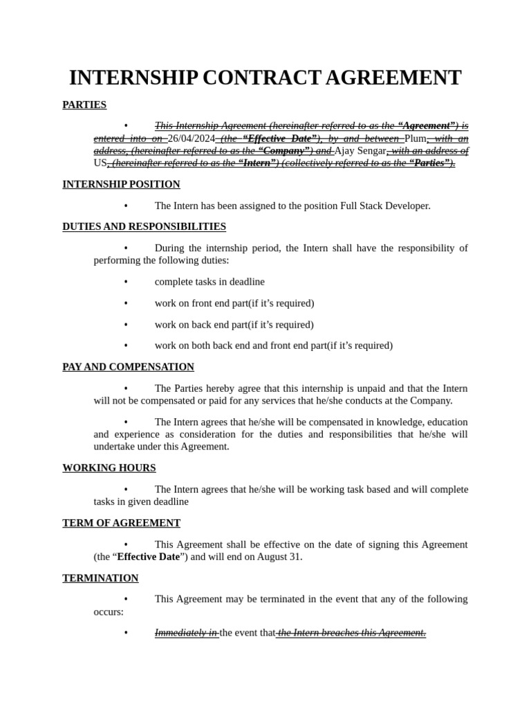 Internship-Contract-Agreement-Signaturely | PDF