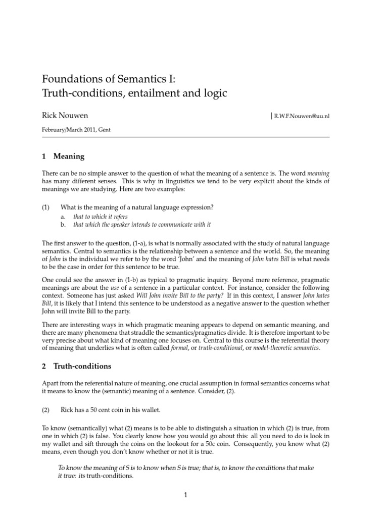 Foundations of Truth-Conditional Semantics | PDF | Semantics | Language ...