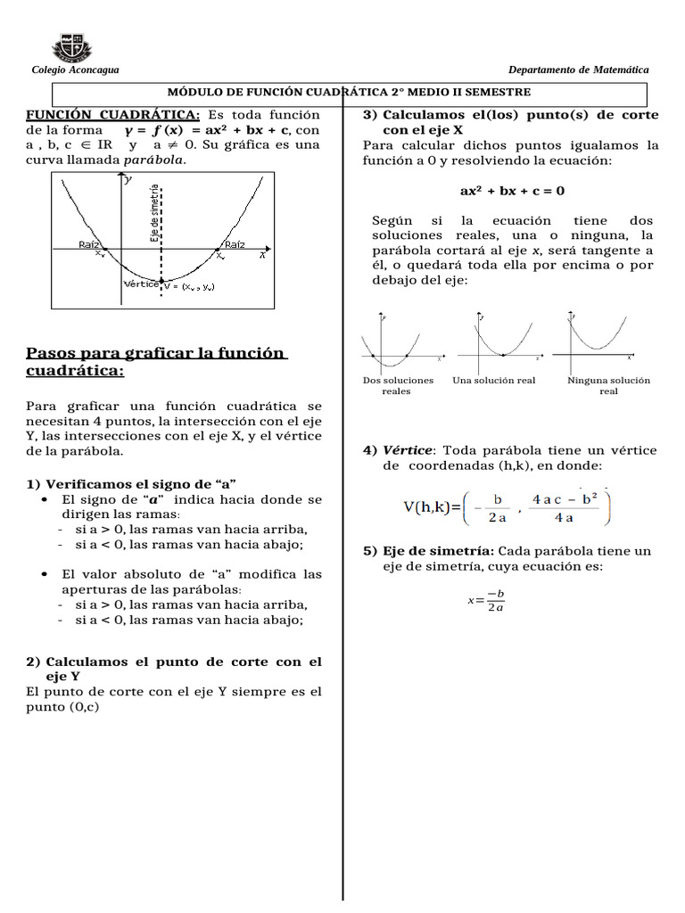 Módulo de Función Cuadrática 2 Medio - Semana 23 de Agosto | PDF