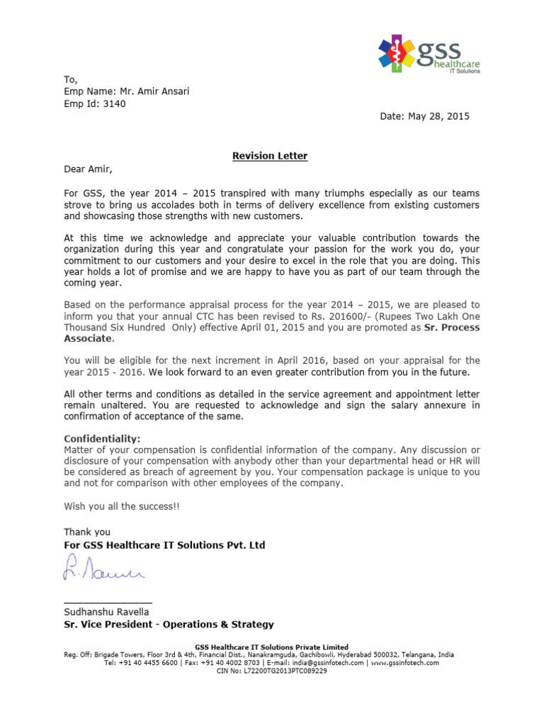 Revision Letter: Sr. Process Associate | PDF