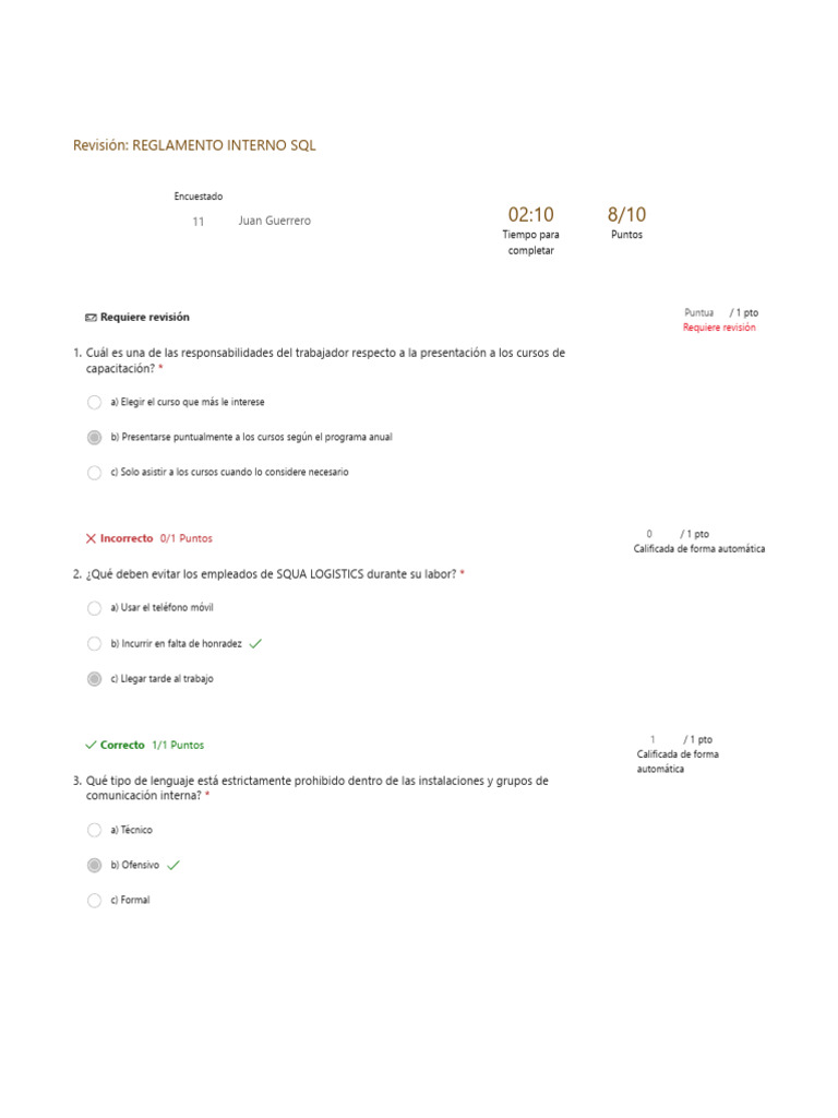 Reglamento Interno SQL 11 | PDF