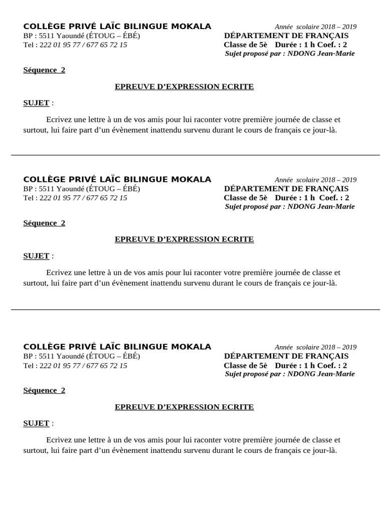 Expression Écrite 5e 2è Seq | PDF