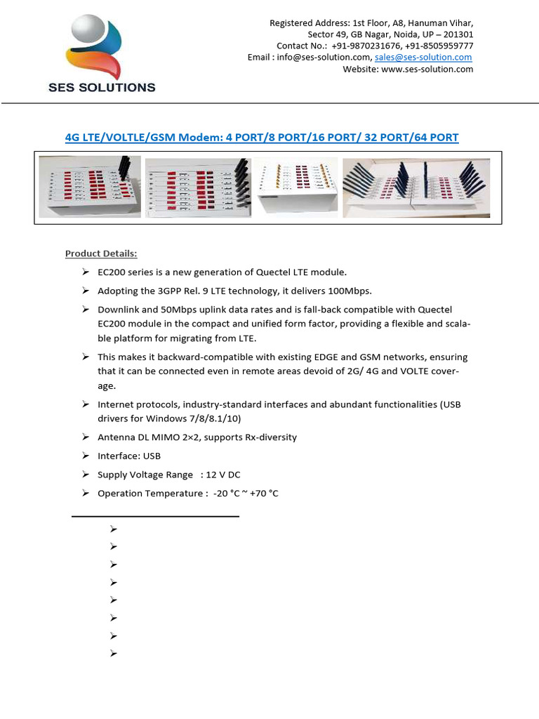 64 Port 64 Sim 4g Volte Bulk Sms and Pre Recoded Voice Calling Modem | PDF