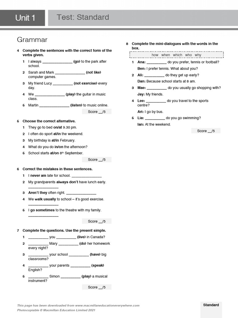 Unit 1: Test: Standard | PDF