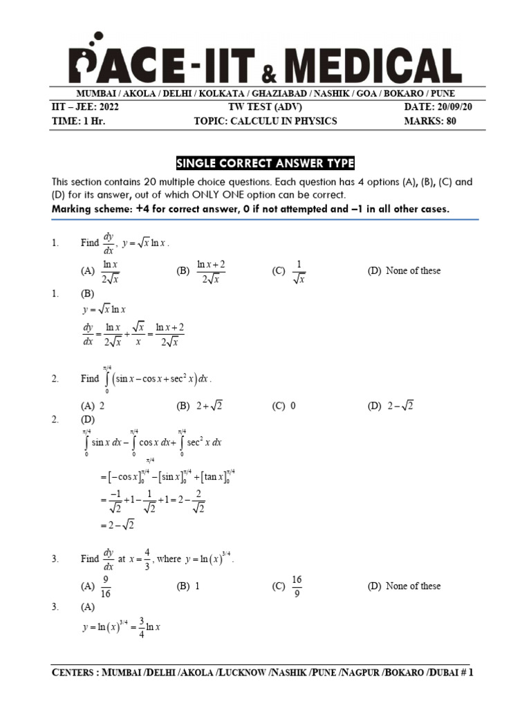 Calculus in Physics (Question Paper) - 2-1 | PDF | Physics | Teaching ...