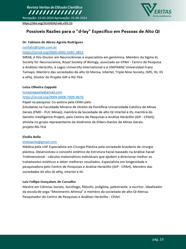 Possíveis Razões para o D-Lay Específico em Pessoas de Alto QI | PDF