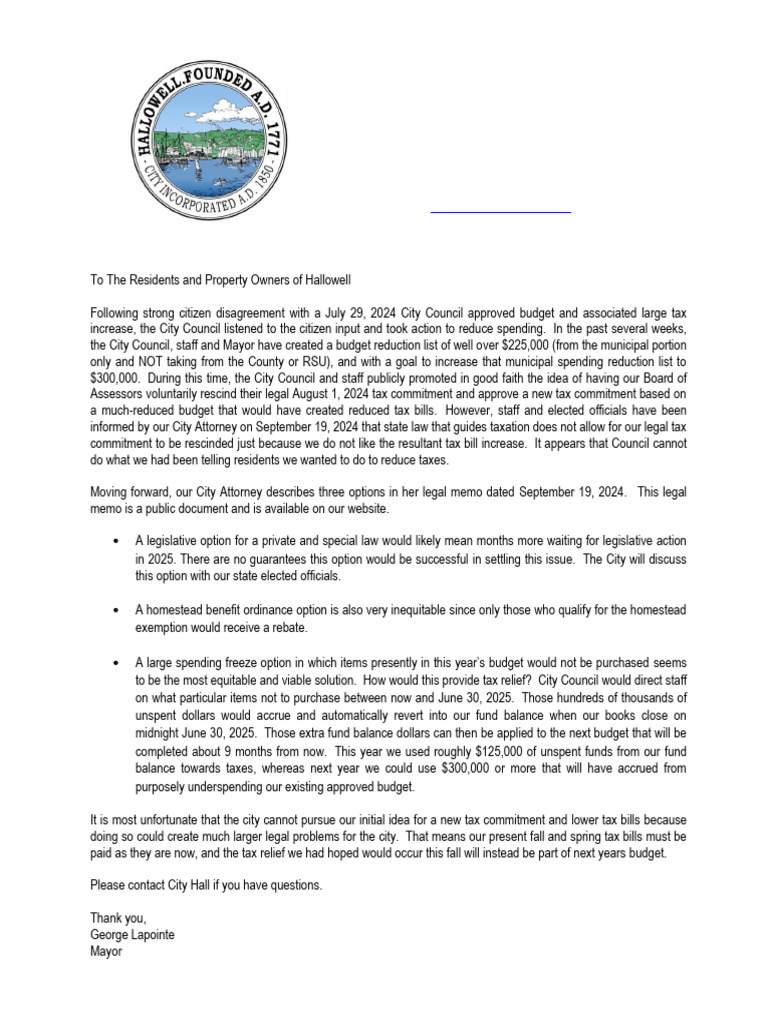 Tax Letter To Residents 9-24-24 | PDF