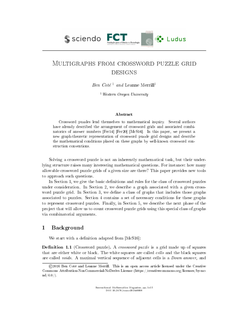 Multigraphs From Crossword Puzzle Grid Designs | PDF | Vertex (Graph ...