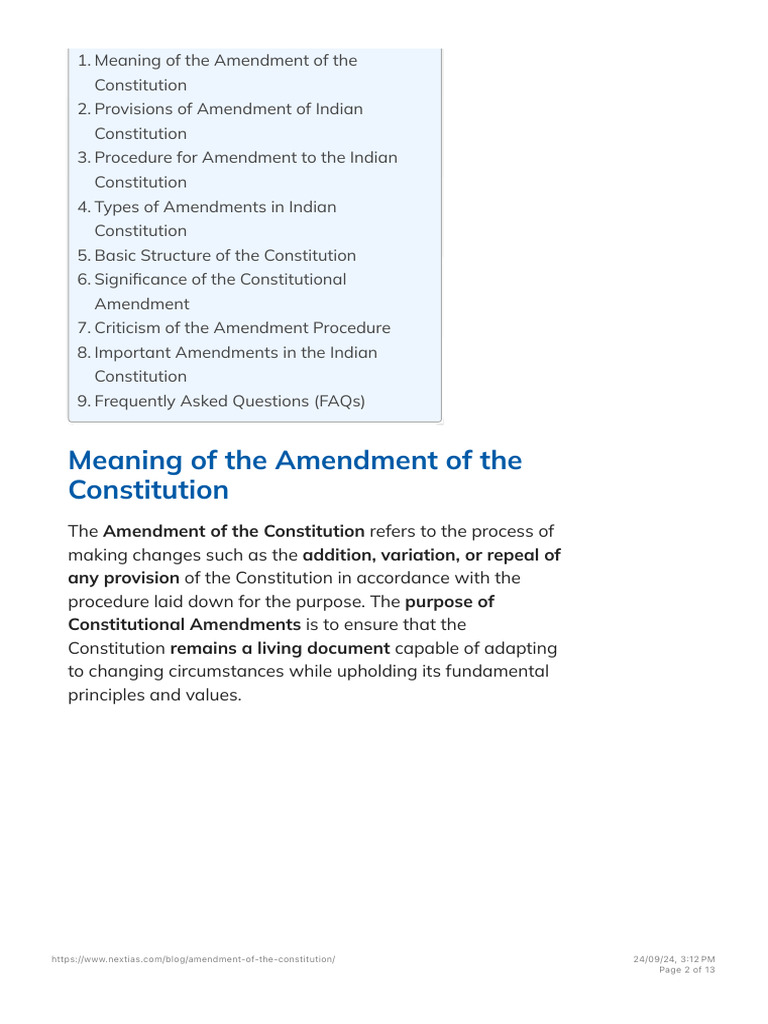 Amendment of The Constitution - Meaning, Types, Procedure & Limitations | PDF | Constitutional ...