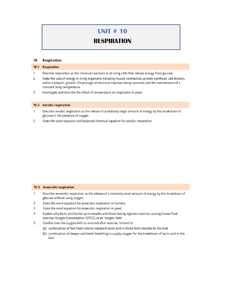 Unit 10 Respiration | PDF