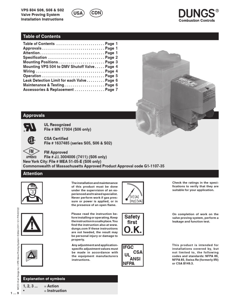 Dungs VPS 504 Series S02 S05 S06 Valve Proving System Installation ...