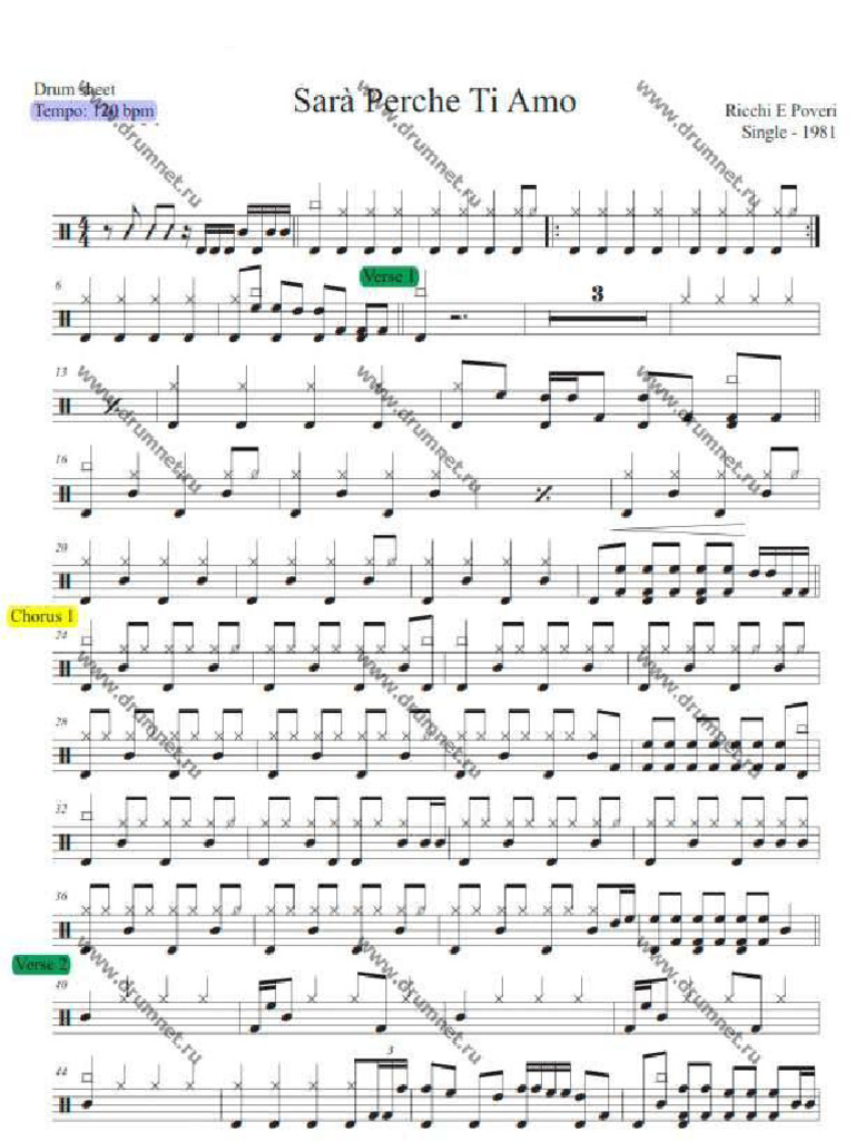 Ricchi e Poveri Sara Perche Ti Amo Drumnet Ru Drumsheet | PDF