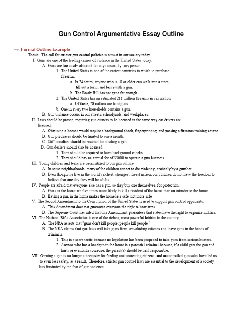 Gun Control Argumentative Essay Outline | PDF