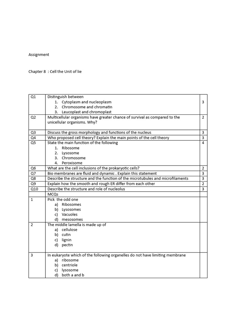 ASSIGN 1 Cell The Unit of Life | PDF