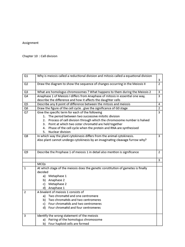 ASSIGN 3 Cell Cycle & Cell Division | PDF