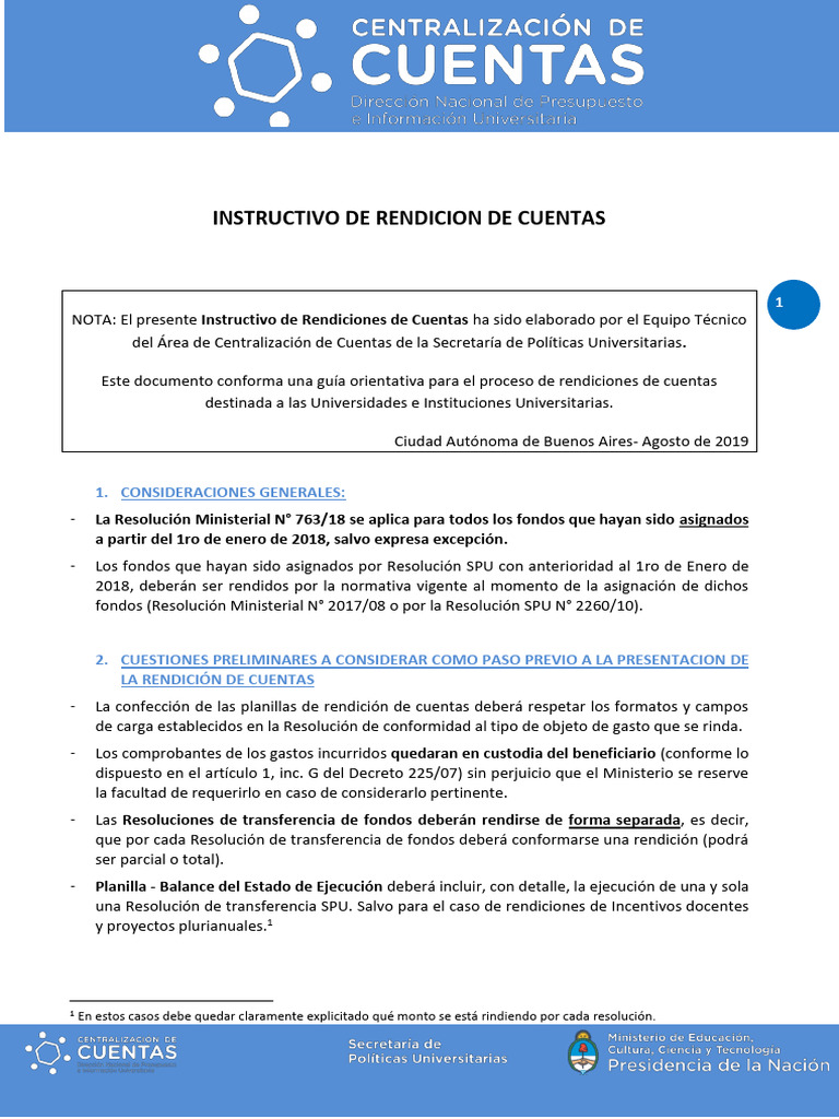 Instructivo de Rendicion de Cuentas - Dnpeiu | PDF