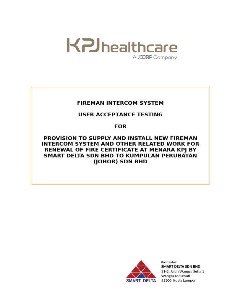 Fireman Intercom System User Acceptance Testing | PDF