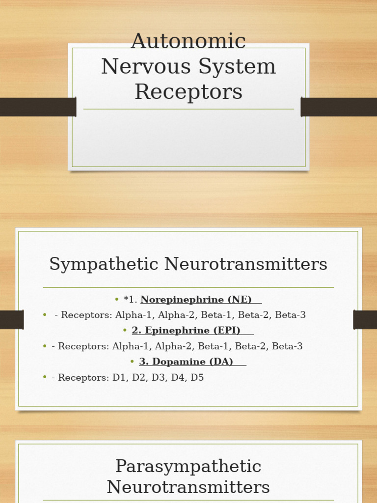 Autonomic Nervous System Receptors | PDF | Acetylcholine | Wellness