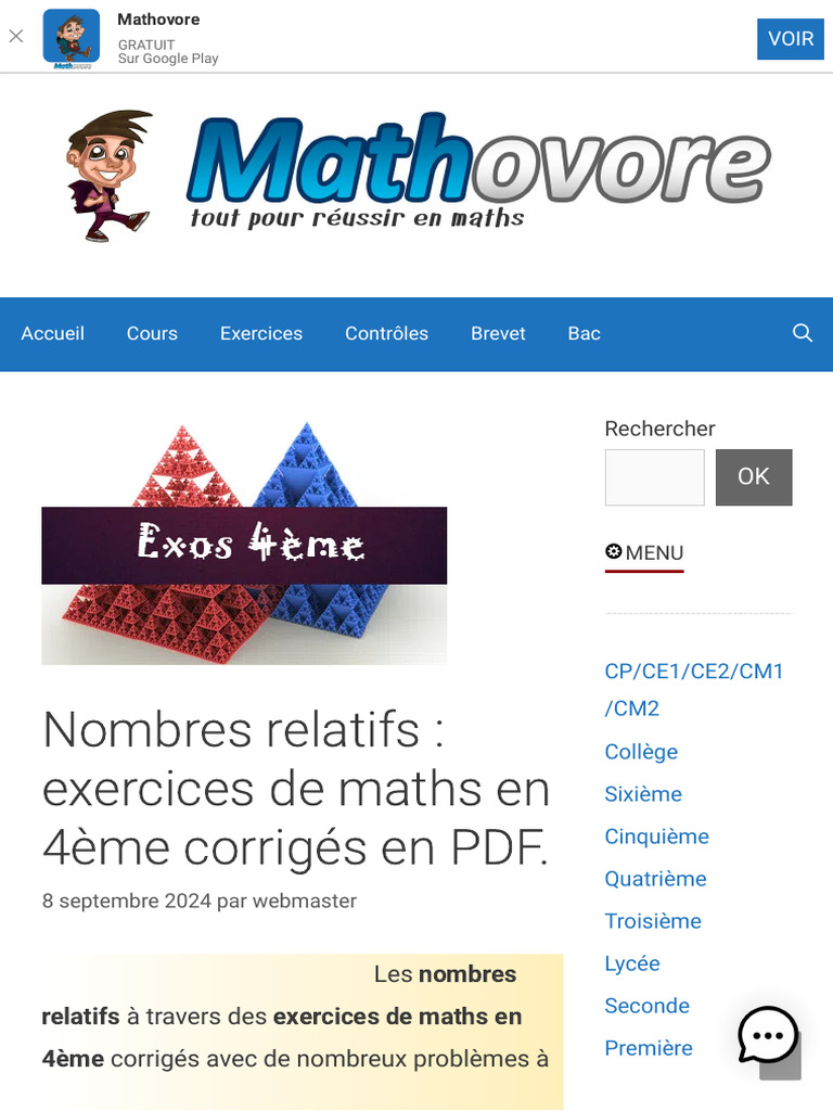 Nombres Relatifs: Exercices de Maths en 4ème Corrigés en PDF | PDF