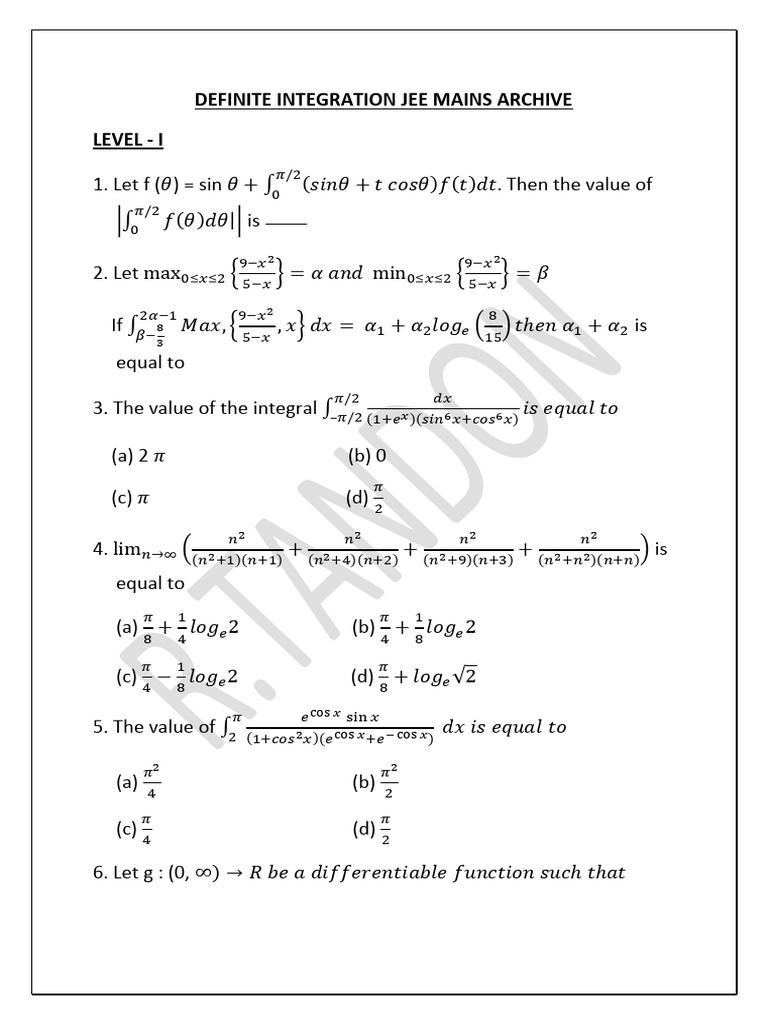 DEFINITE INTEGRATION - Docx JEE MAINS | PDF