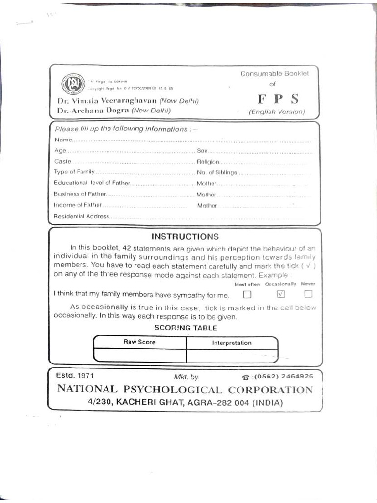 FPS Questionnaires | PDF